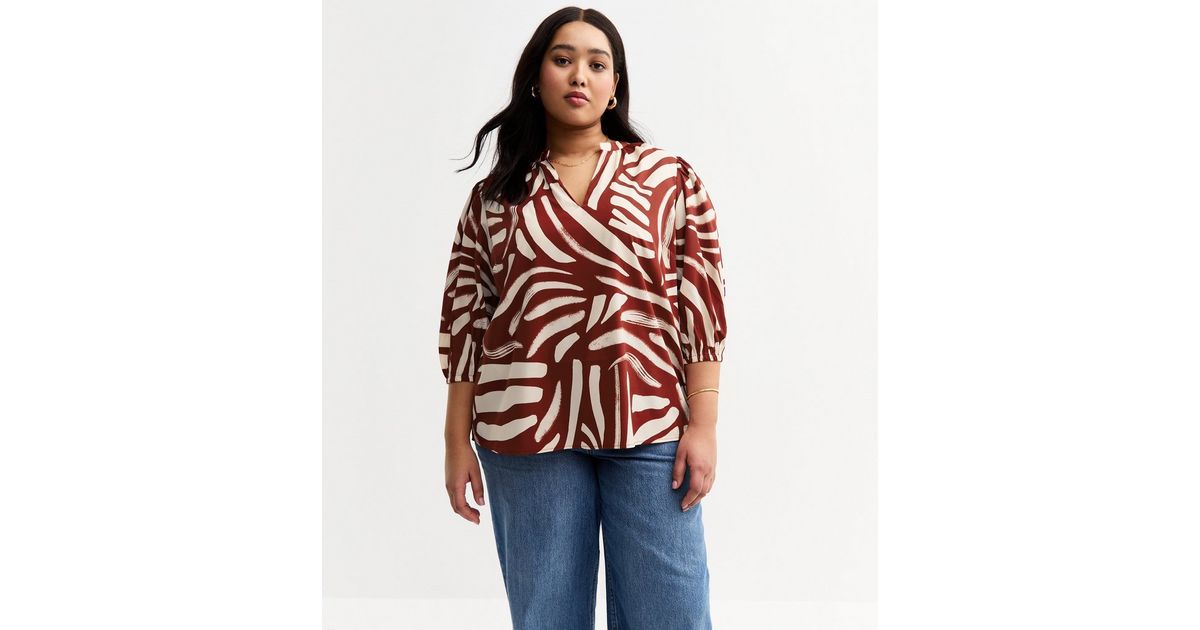 Curves Brown Pattern Print Top | New Look