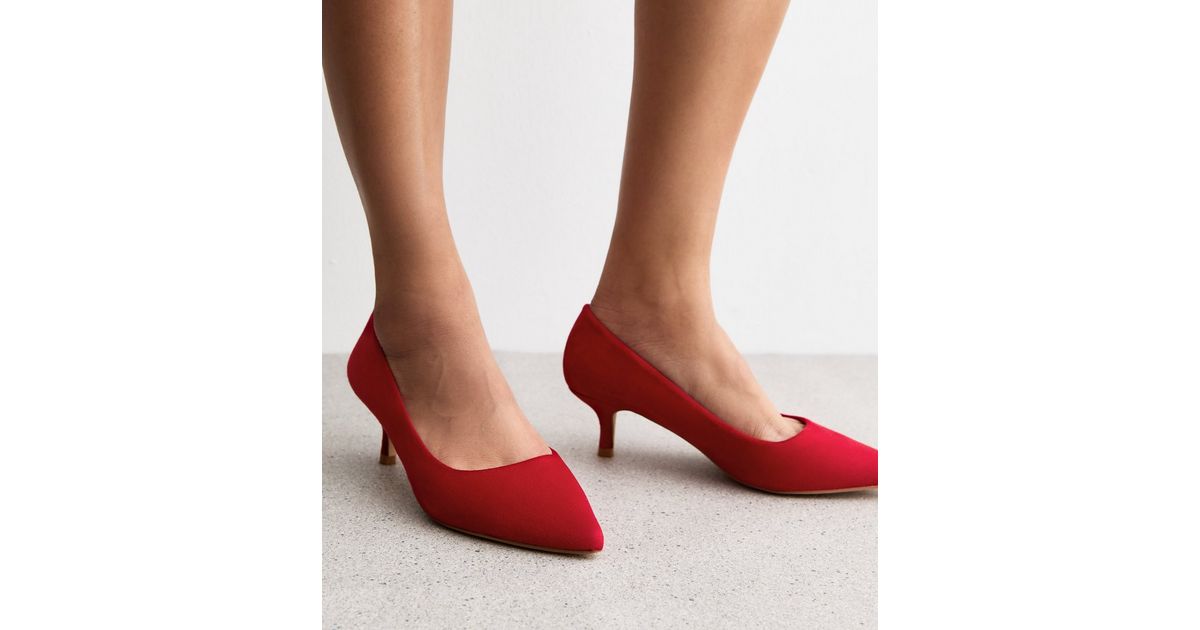 Red Kitten Heel Faux Suede Court Shoes | New Look