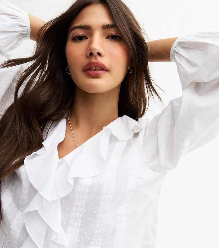 White Frill Trim Pintuck Blouse | New Look