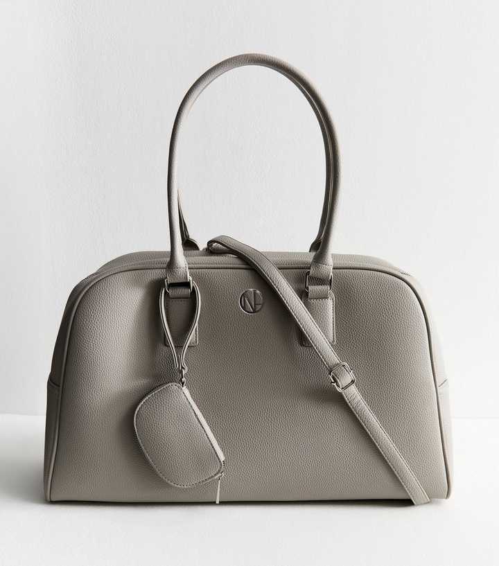 Light Grey Faux Leather Large Weekend Bag | New Look