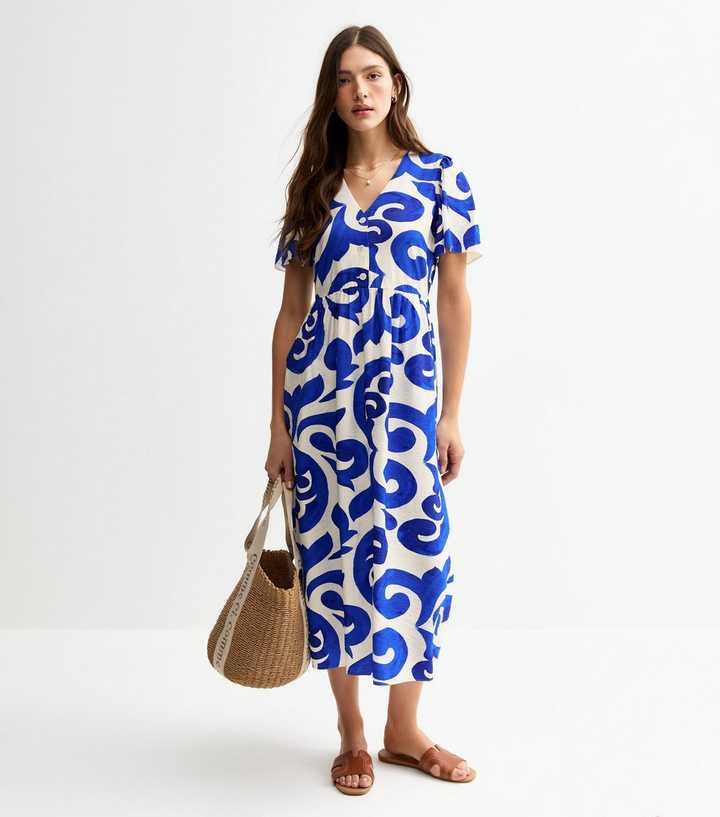 Blue Swirl Print Midi Shirt Dress | New Look