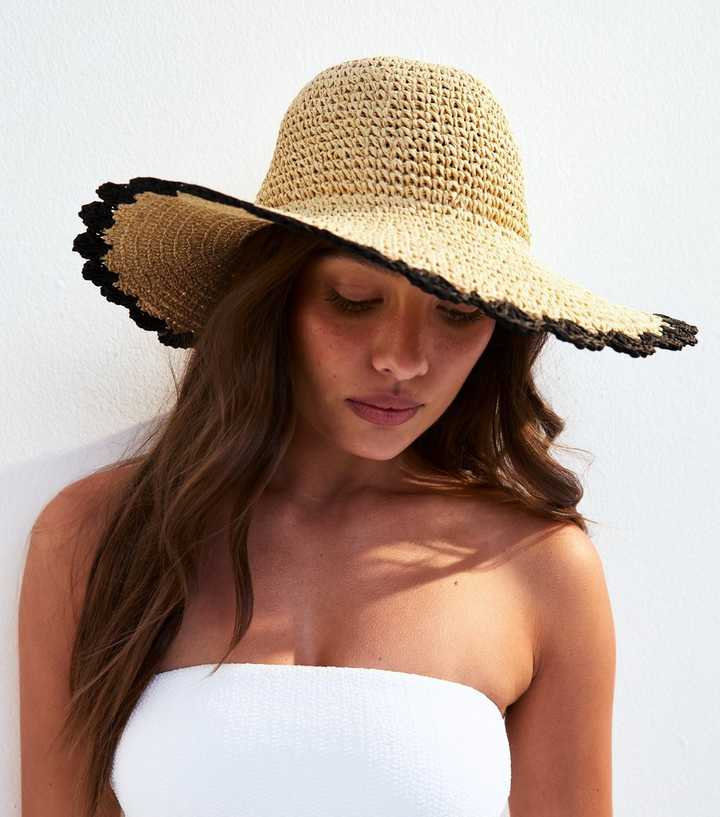Stone Scalloped Edge Straw Hat | New Look