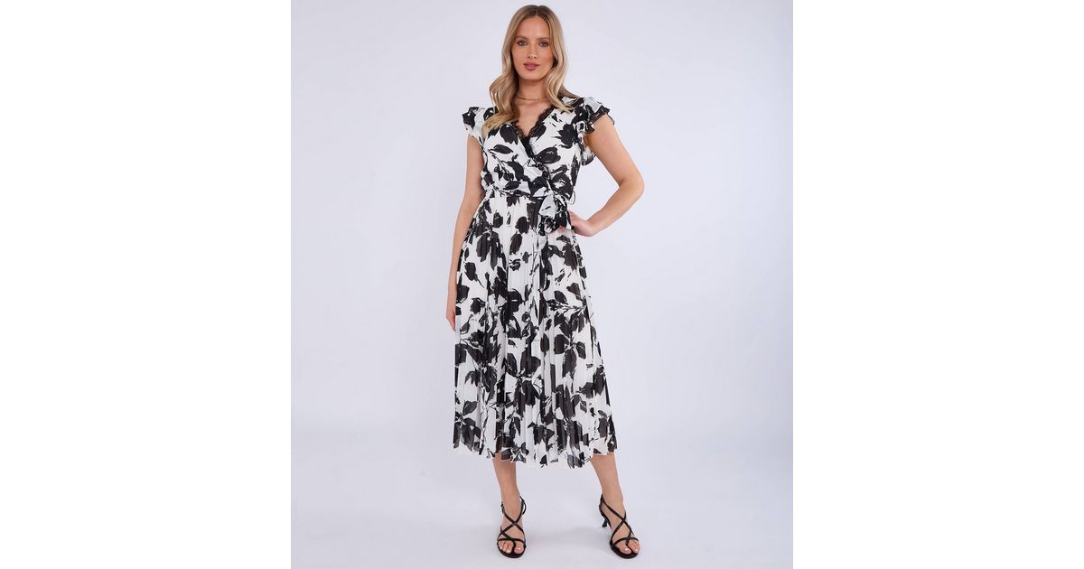 Gini London Black Floral Print Midi Wrap Dress | New Look
