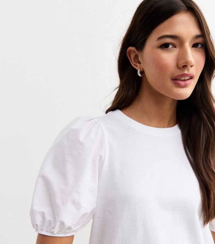 White Cotton Puff Sleeve Shirt M&Co Petite White Cotton Broderie Puff