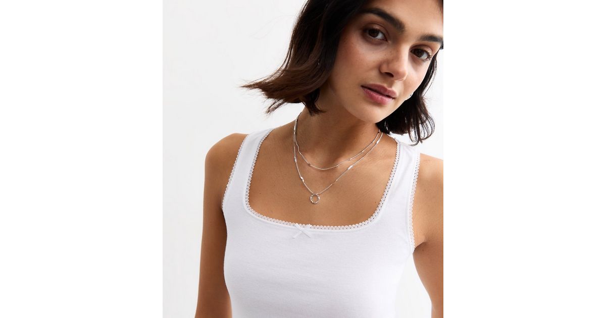 White Square Neck Vest | New Look