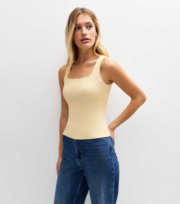 Light Yellow Square Neck Vest | New Look