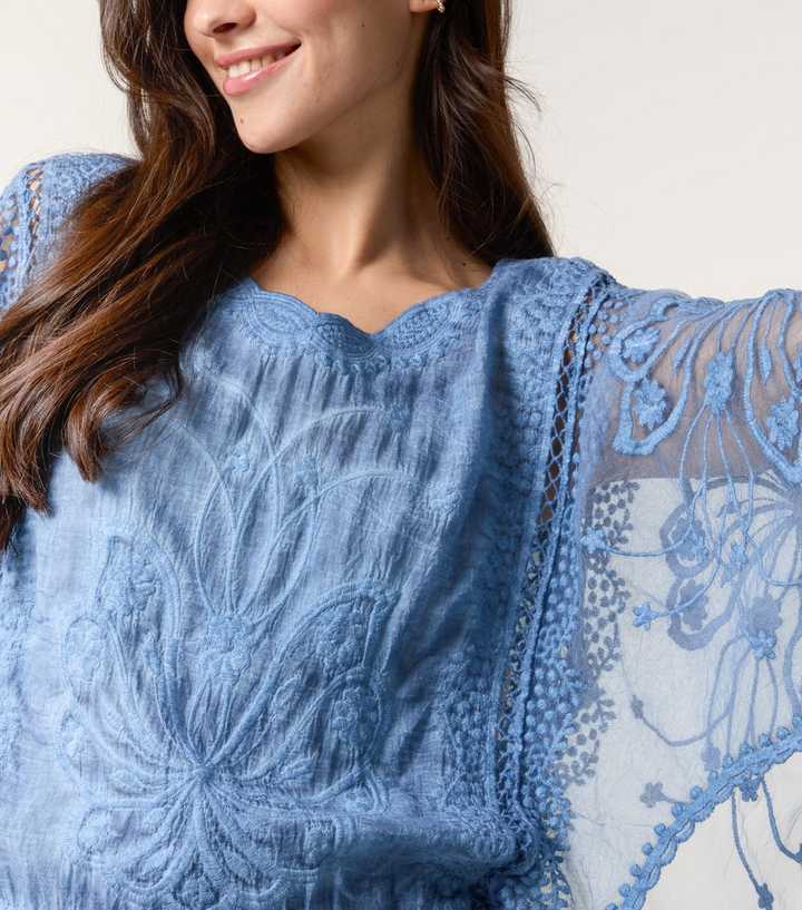 Pale Blue Lace Blouse Lace Trim Bardot Top In Light Blue Roman