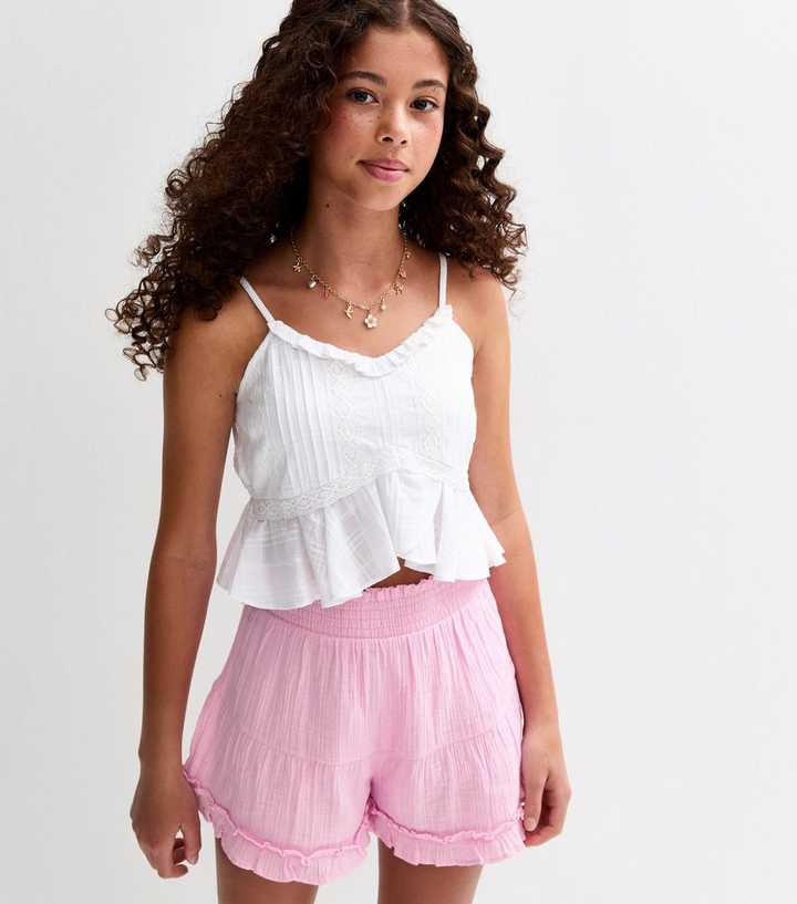 Girls Pink Frilly Trim Tiered Shorts | New Look