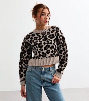 Girls Brown Leopard Print Cropped Jumper | New Look