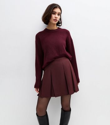 Burgundy Pleated Mini Skirt New Look
