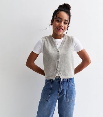 Girls Grey Knitted Cropped Waistcoat | New Look