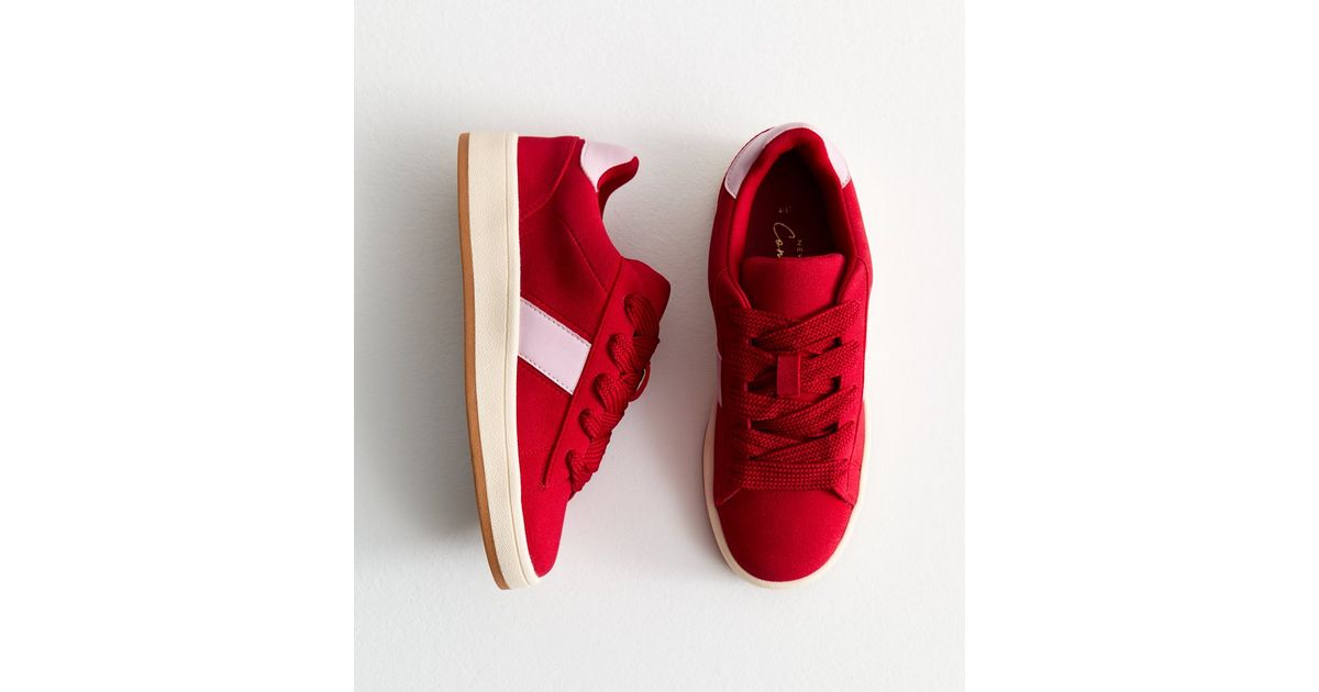 Red Faux Suede Chunky Skater Trainers | New Look
