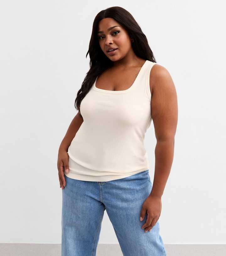 Curves Cream Square Neck Vest | New Look
