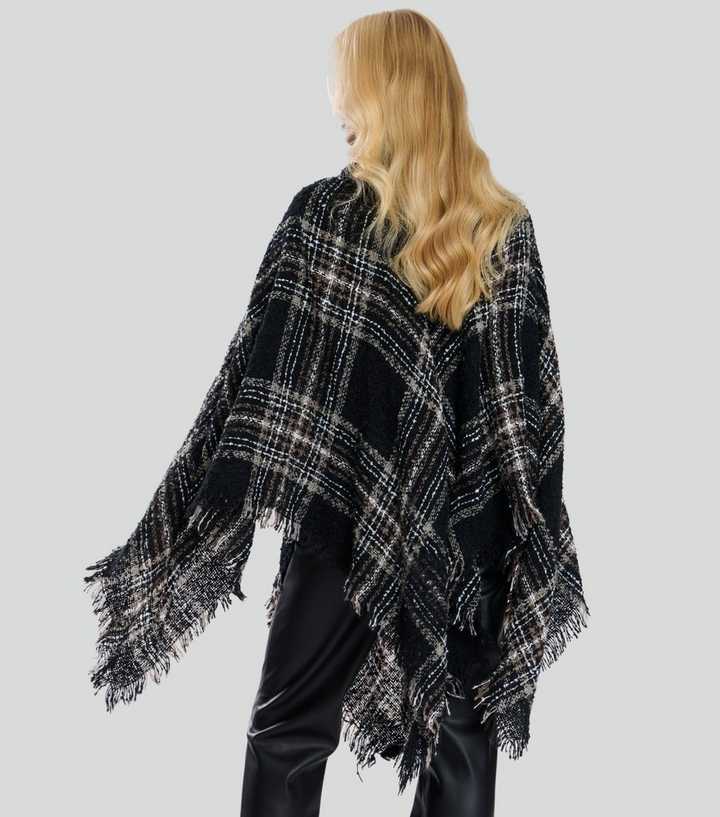 Funnel Neck Poncho South Beach Black Funnel Neck Checked Bouclé