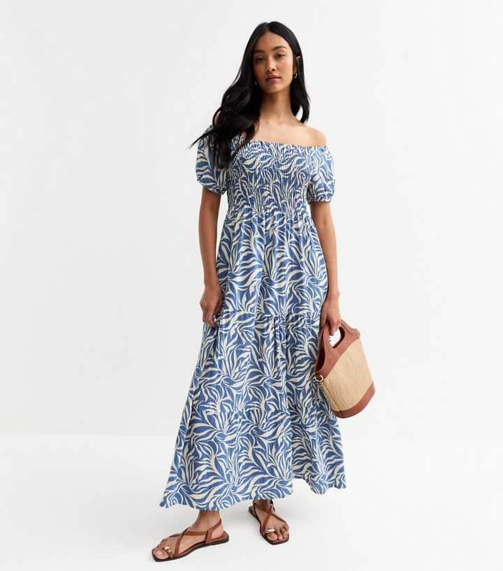 Blue Vanilla Blue Printed Off The Shoulder Maxi Dress | New Look