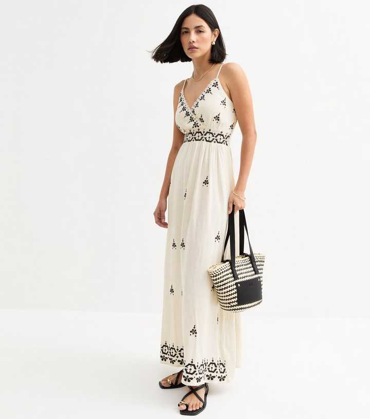 Blue Vanilla Cream Floral Embroidered Maxi Dress | New Look