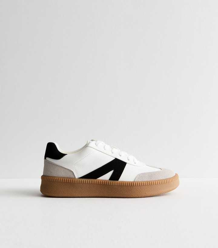 White Contrast Panel Faux Leather Trainers | New Look