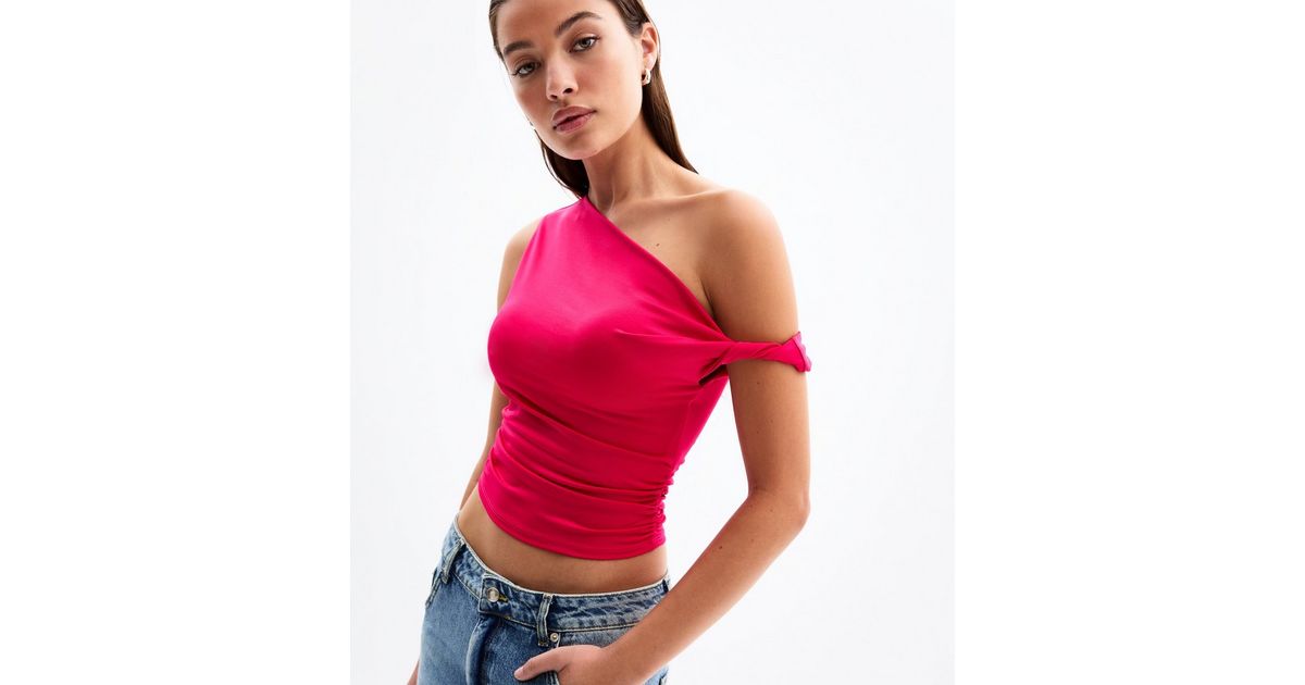 Bright Pink Off The Shoulder Cropped Top | New Look