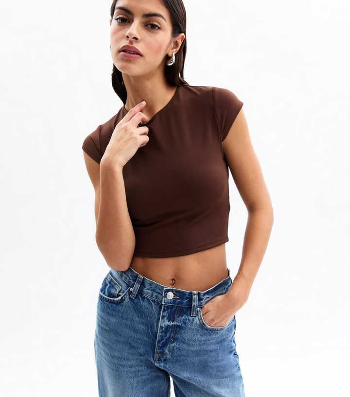 Dark Brown Twist Back Cropped Top | New Look