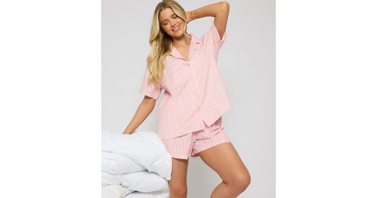 Loungeable Pink Striped Short Sleeve Pyjama Set | New Look