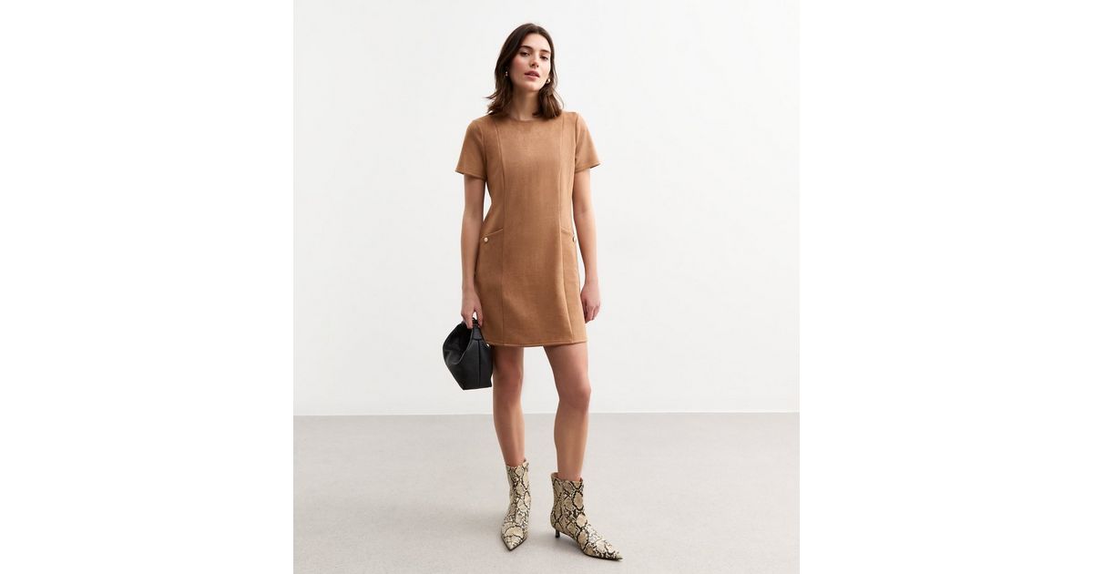 Tan Faux Suede Mini Shift Dress | New Look