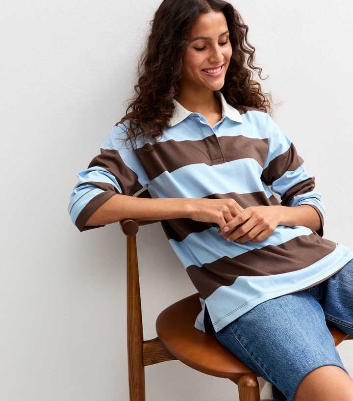 Light Blue Rugby Striped Long Sleeve Top | New Look