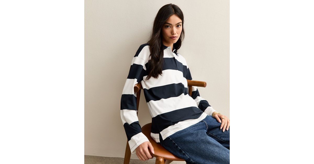 Navy Rugby Stripe Long Sleeve Top | New Look