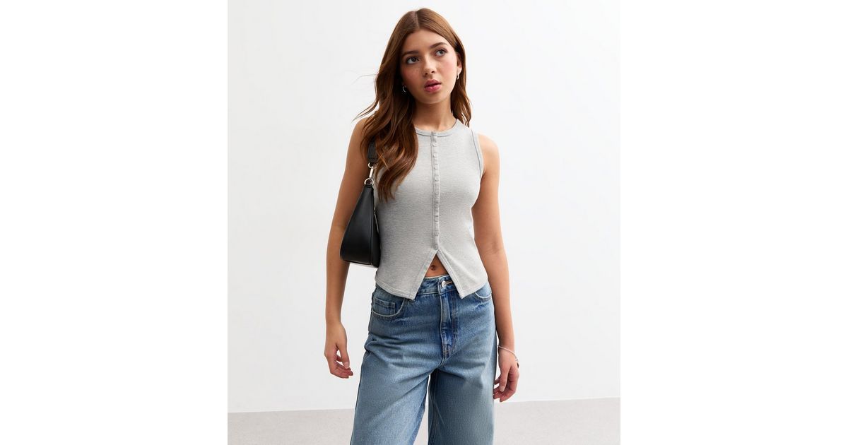 Girls Grey Rib Jersey Top | New Look