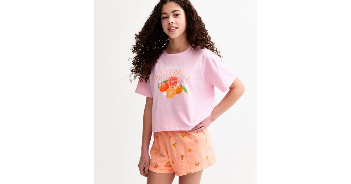 Girls Pink Fruit Print T-Shirt and Shorts Pyjama Set | New Look