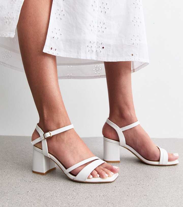 White Low Heel Strappy Sandals White Strappy Knotted Heeled Sandals By