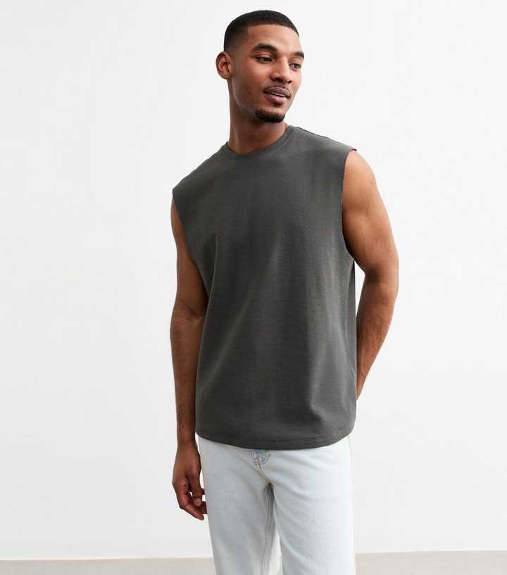 Dark Grey Textured Oversized Tank Vest | New Look