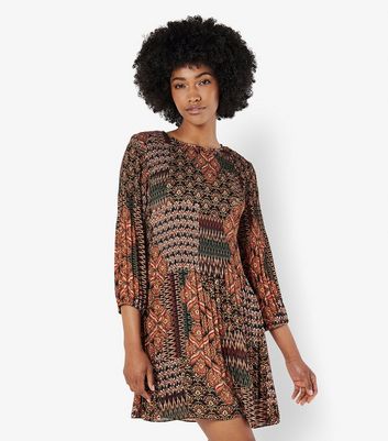 Apricot Multi Patchwork Plisse Mini Dress | New Look