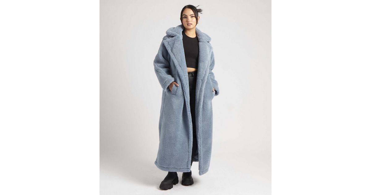 Urban Bliss Pale Blue Borg Crombie Coat | New Look