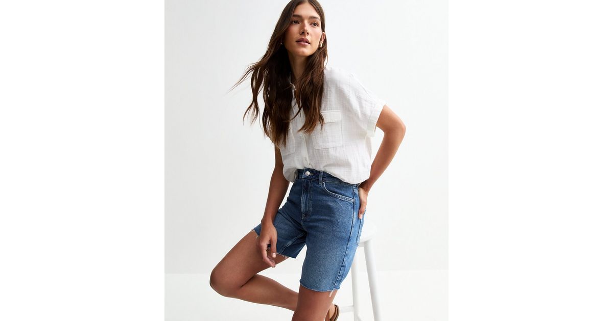 Blue Raw Hem Denim Bermuda Shorts | New Look