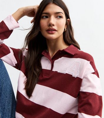 Pink 24 Embroidered Striped Rugby Top | New Look