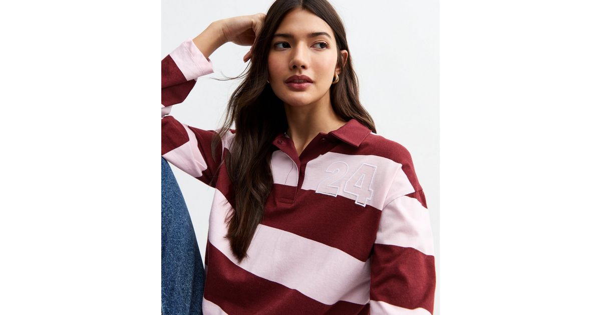 Pink 24 Embroidered Striped Rugby Top | New Look