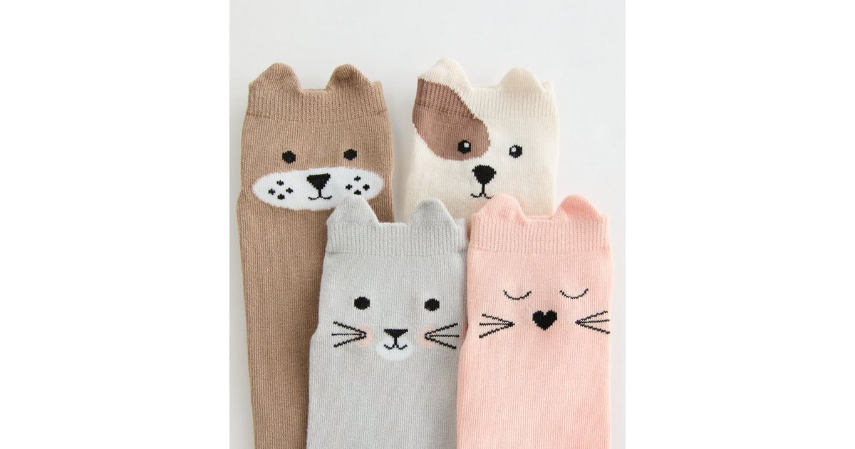 Multicolour Pack of 4 Animal Face Trainer Socks | New Look