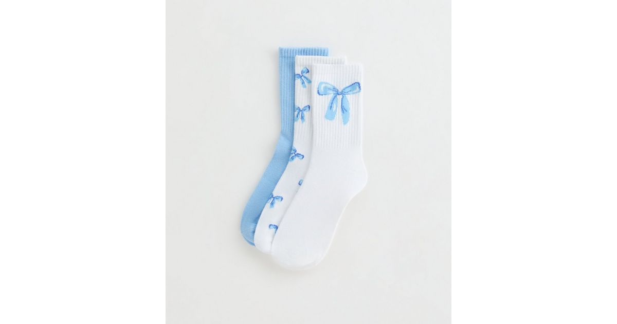 Blue Pack of 3 Bow Detail Tube Socks | New Look