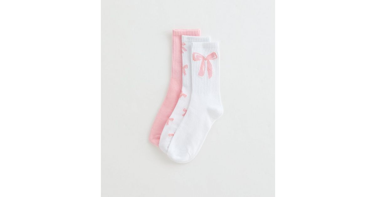 Pink Pack of 3 Bow Detail Tube Socks | New Look