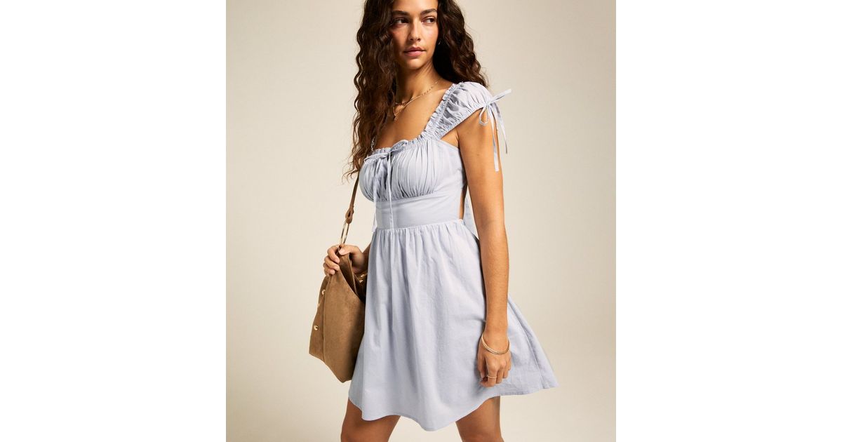 Blue Bow Tie Back Milkmaid Mini Dress | New Look