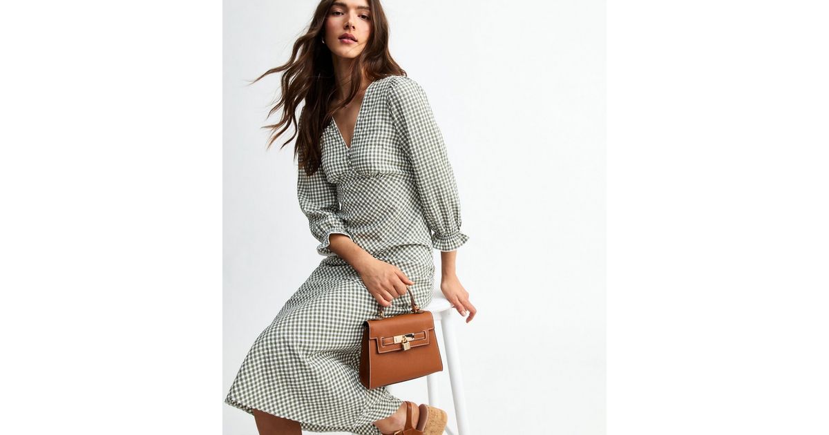 Green Gingham Check Midi Dress | New Look