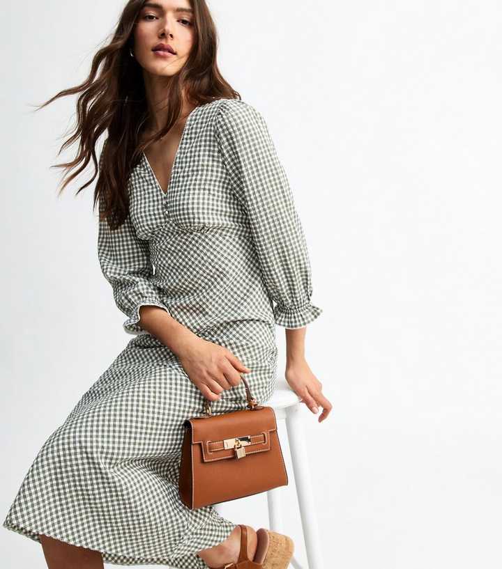 Green Gingham Check Midi Dress | New Look