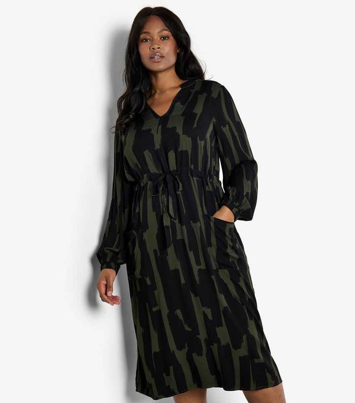 Apricot Curve Khaki Drawstring Waist Midi Dress | New Look