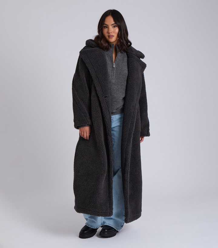 Urban Bliss Grey Borg Longline Coat | New Look