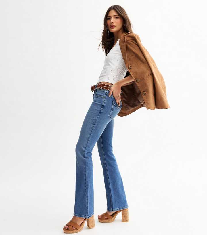 Blue Double Button Flared Jeans | New Look