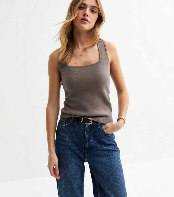 Mink Square Neck Compact Knit Vest | New Look