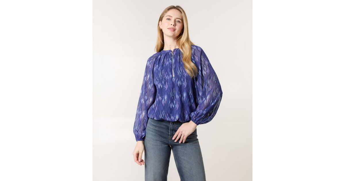 Blue Vanilla Navy Printed Puffball Hem Top | New Look