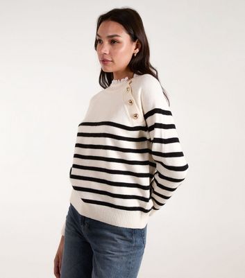 Blue Vanilla Stone Striped Button Shoulder Jumper | New Look