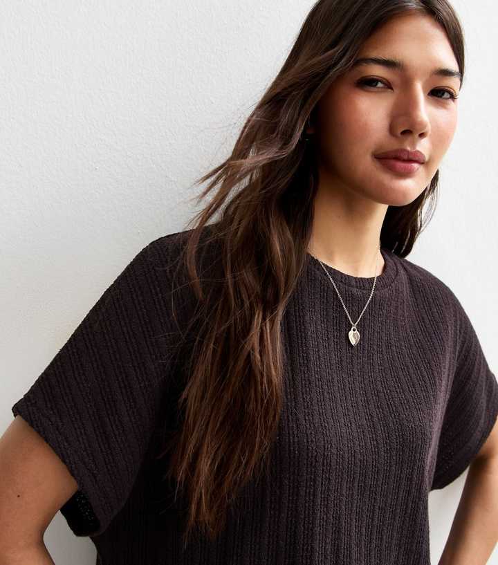 Dark Brown Soft Touch Textured T-Shirt | New Look