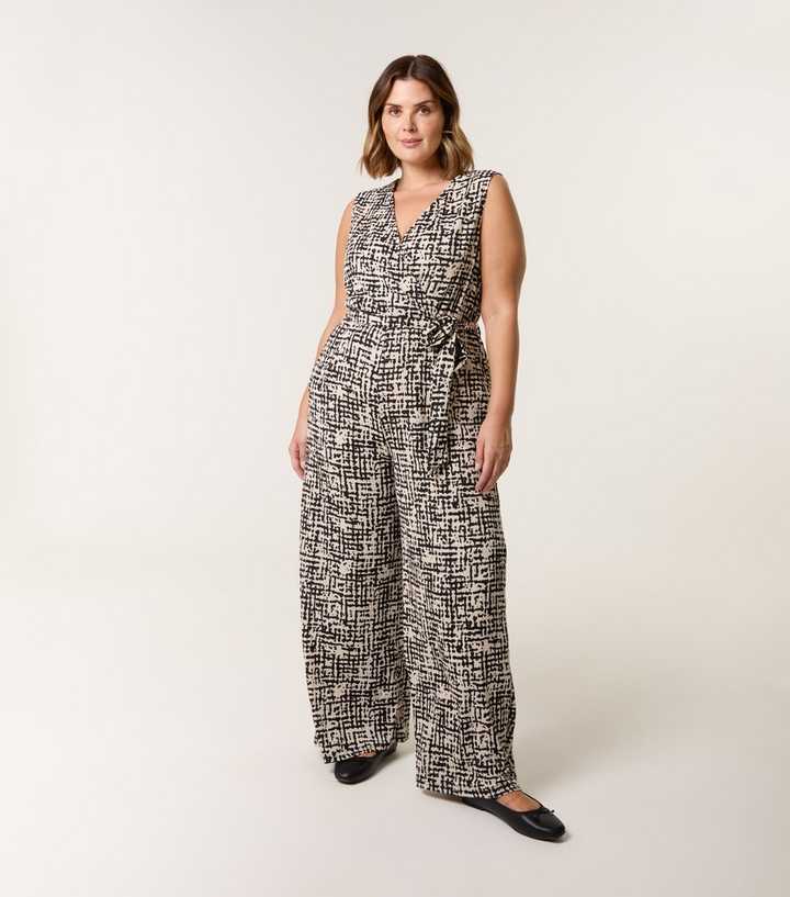 Blue Vanilla Curve Multicoloured Belted Wrap Jumpsuit | New Look